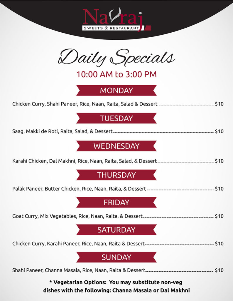 Menu « Navraj Sweets
